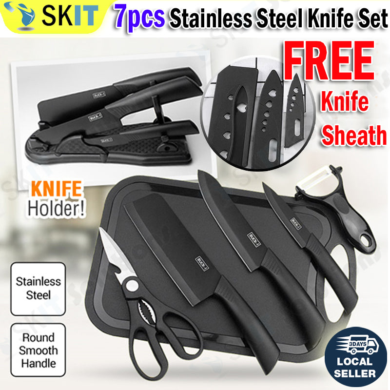 7pcs Kitchen Cooking Knife Set High Carbon Stainless Steel 7in1 Cleave ...
