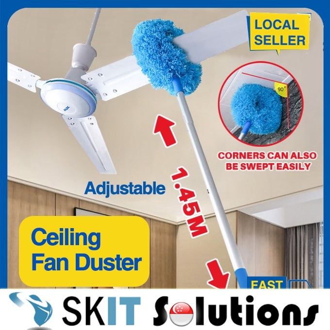 Ceiling Fan Duster w/ Extendable Pole Absorb Dust Telescopic Rod Washa ...