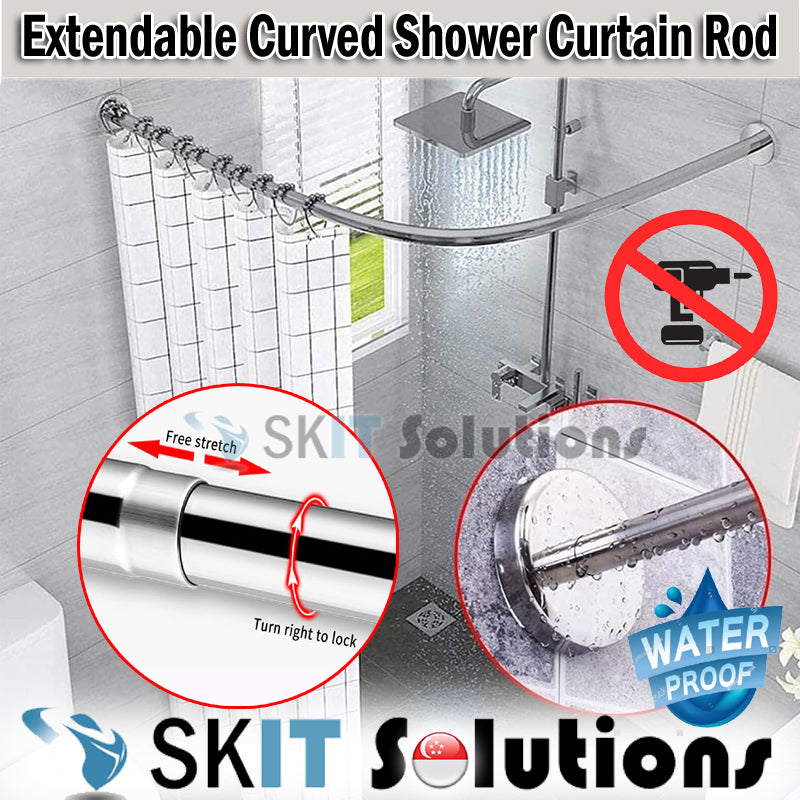 Adjustable L Shaped Bathroom Shower Curtain Rod Extendable Stainless S ...