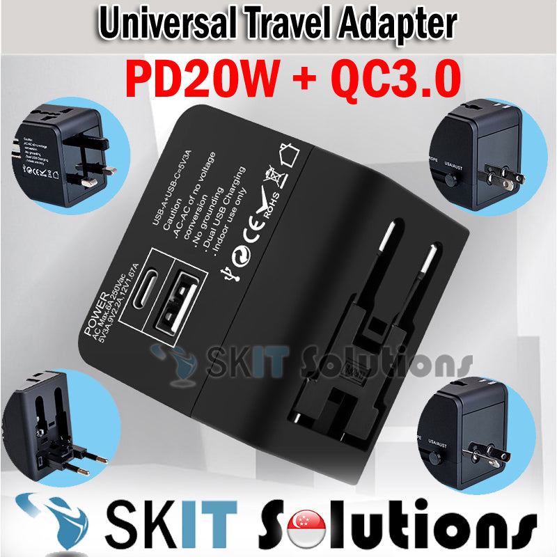 20W PD Global Universal Travel Adapter Power Wall Charger PD+QC3.0 1 U ...