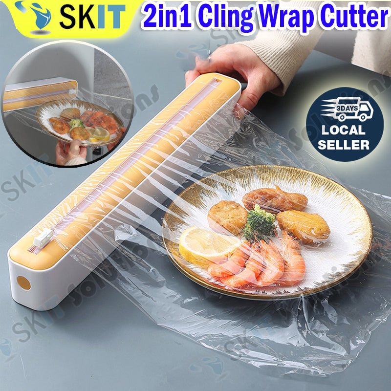 2 In 1 Cling Wrap Cutter Food Wrap Dispenser Cling Film Organizer Foil ...