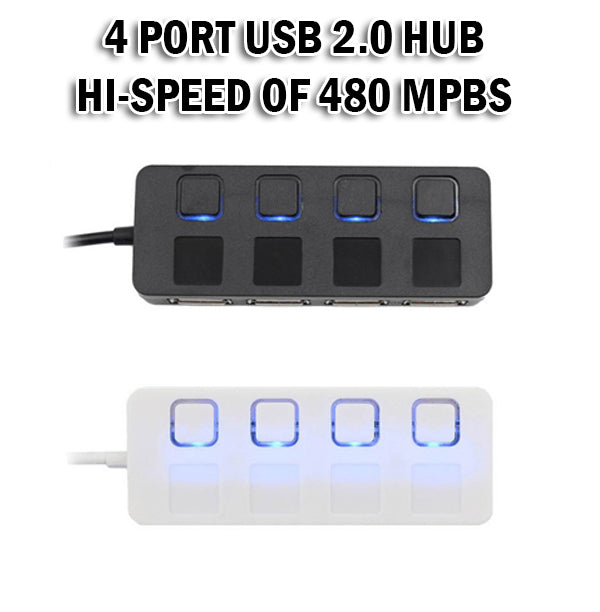 4 Port USB Hub 2.0 Hi-Speed 480 MBPS Computer Laptop Tablet Phone Very ...