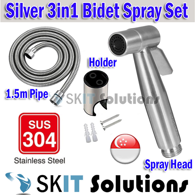 3in1 Stainless Steel Toilet Handheld Bidet Spray Sprayer Set with 1.5m ...