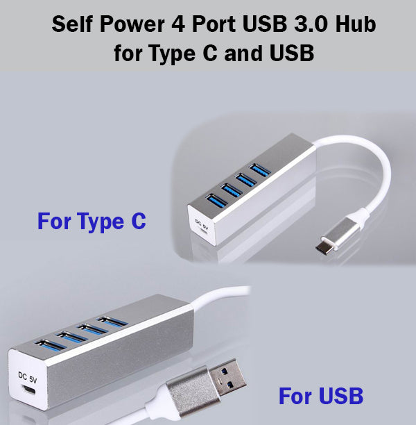 Self Power 4 Port USB 3.0 Hub Type C and USB Ports 5GBPS Connector Hig ...
